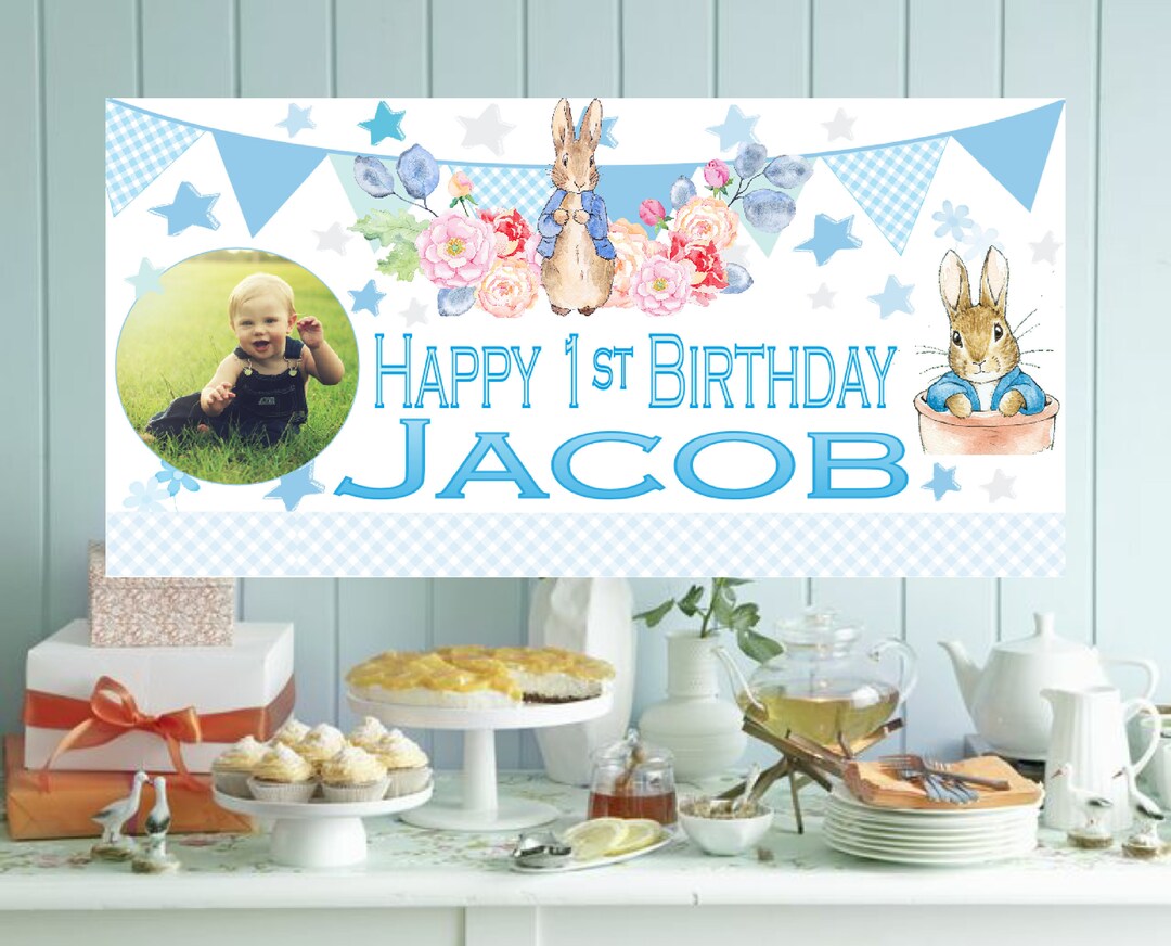 Large Personalised Peter Rabbit 1st Birthday Banner Poster First Party ...