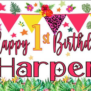 Large Personalised Birthday Banner Tropical Lau Flamingo Party ...