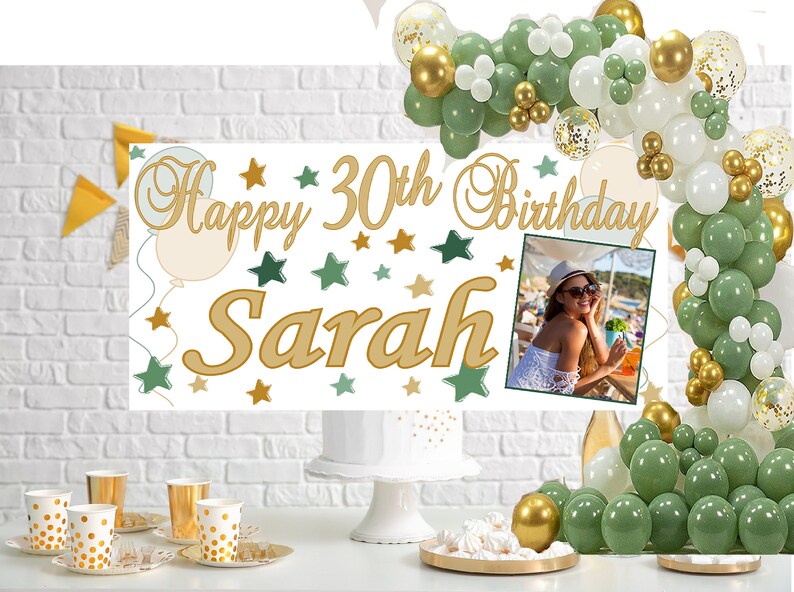 Personalised Sage Green & Gold Birthday Banner Party - Etsy