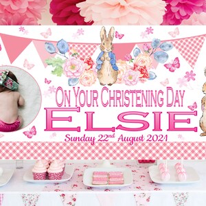 Large Personalised Peter Rabbit Christening Banner Poster Baptism Party ...