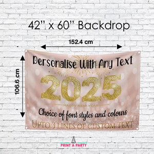 Personalised Happy New Year 2025 Backdrop NYE Party Decorations Gold ...