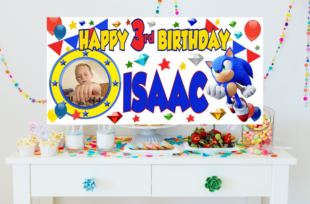 Large Personalised Sonic Birthday Banner Poster Gaming Xbox Party ...