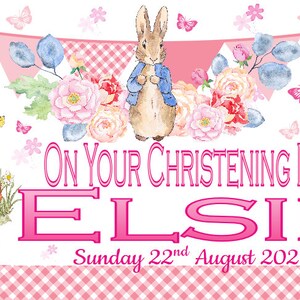 Large Personalised Peter Rabbit Christening Banner Poster Baptism Party ...