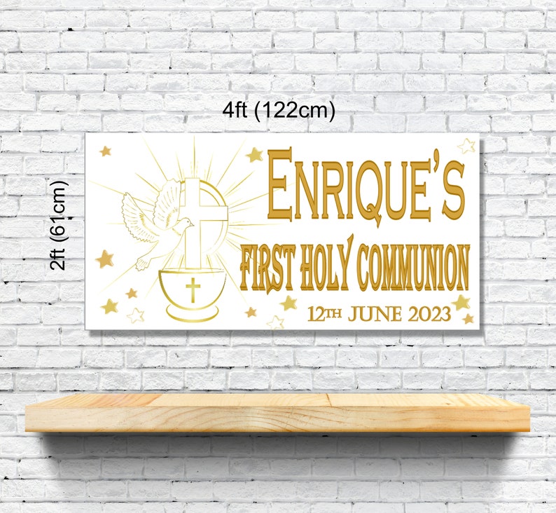 Personalised First Holy Communion Banner Welcome Sign Gold Party ...