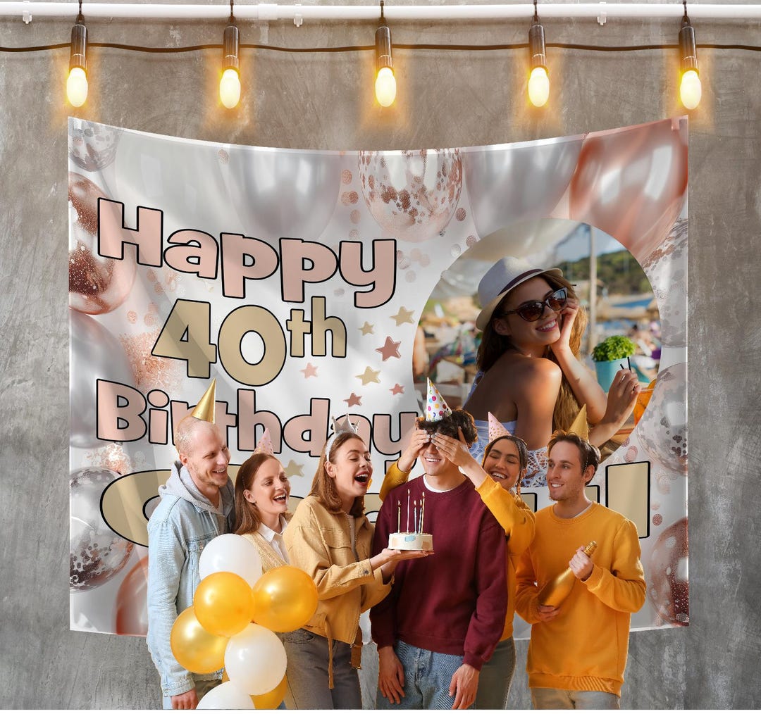 Personalised Rose Gold Birthday Backdrop Party Decorations Name Age ...