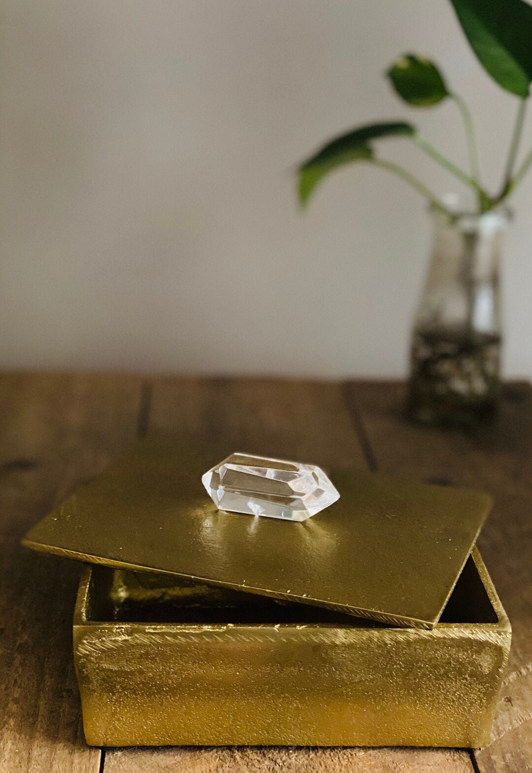 Gold Trinket and Jewellery Box With Double Terminated Polished Quartz ...