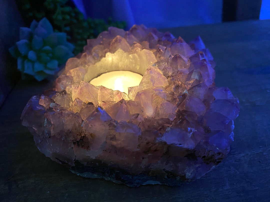 Natural Amethyst Crystal Tea Light Holder – Uruguay Home Decor - Etsy