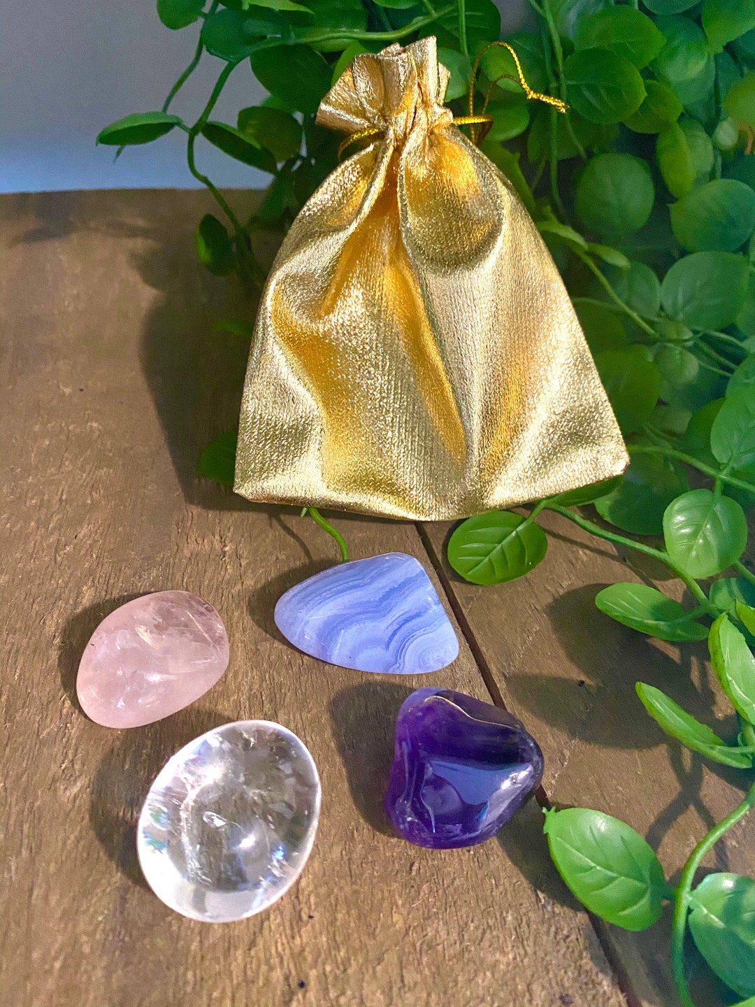 Getrommelde stenen wellness en geschenkpakket Rozenkwarts, Blauw Kant ...