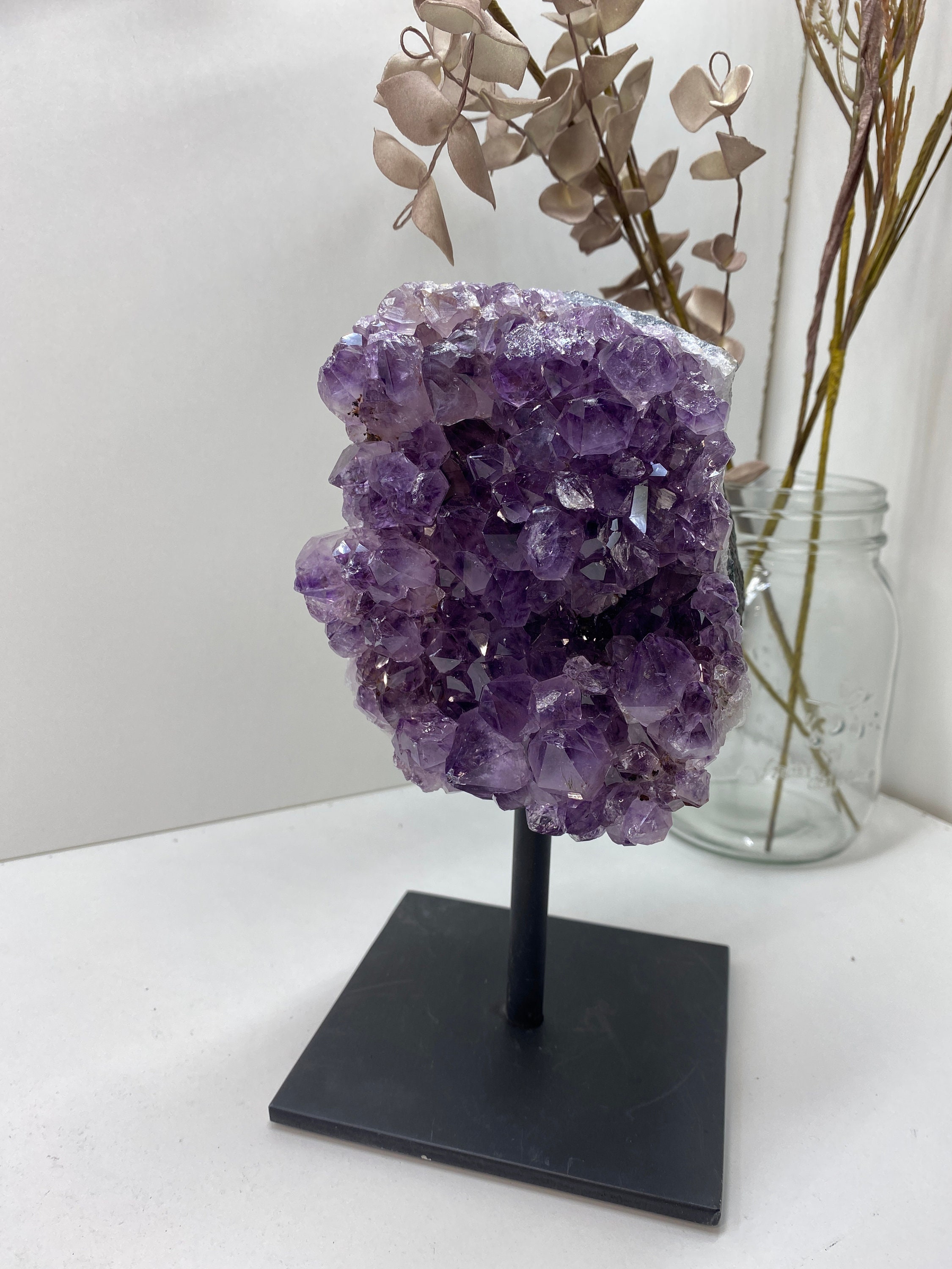 Large Natural Amethyst Crystal on Black Display Stand - Etsy