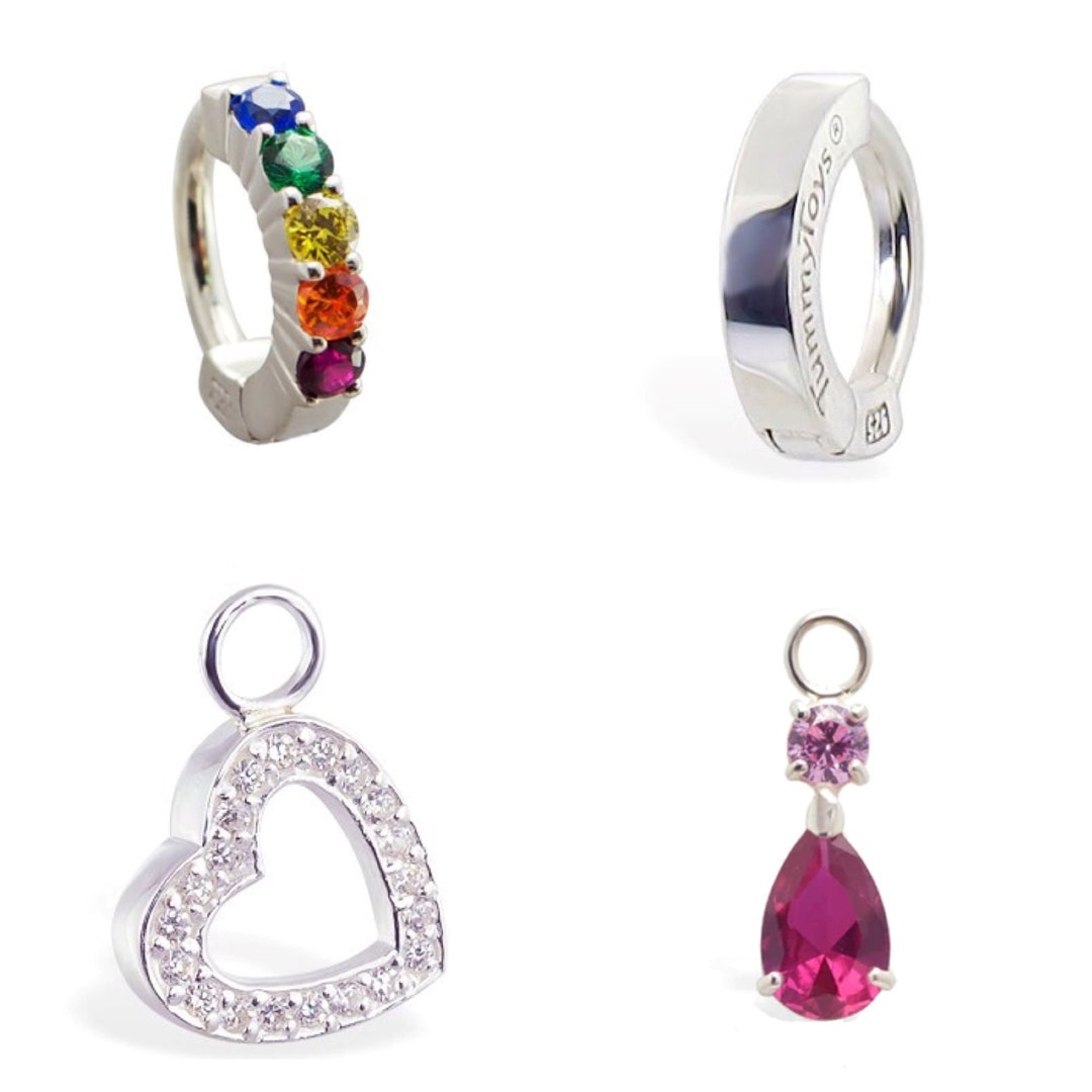 Rainbow CZ Sterling Silver Navel Ring Set – Tummytoys Belly Rings ...