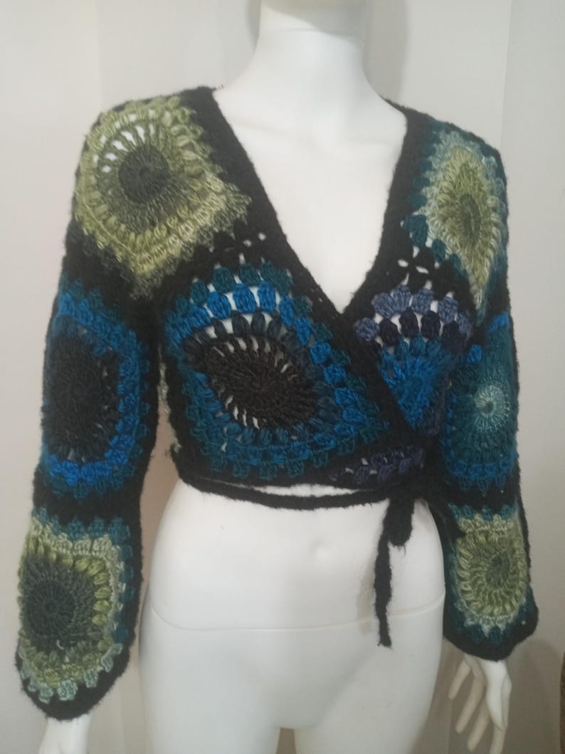 Crochet Granny Square Cardigan : S/m/l,front Tie Sweater, Handmade ...