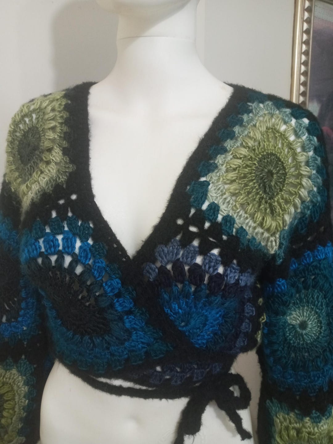 Crochet Granny Square Cardigan : S/m/l,front Tie Sweater, Handmade ...