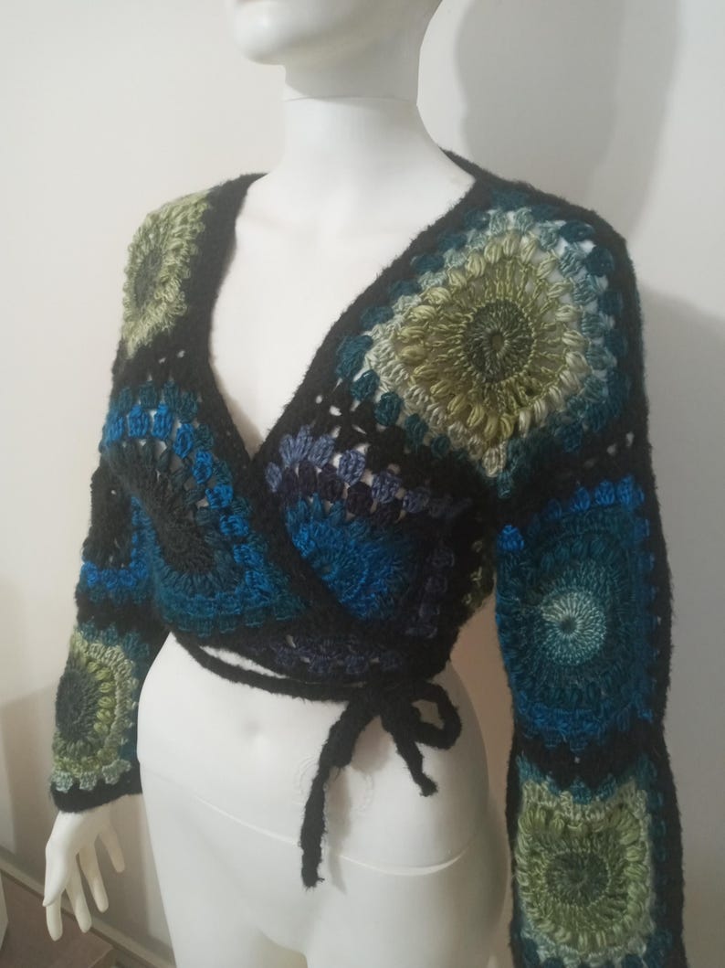 Crochet Granny Square Cardigan : S/m/l,front Tie Sweater, Handmade ...