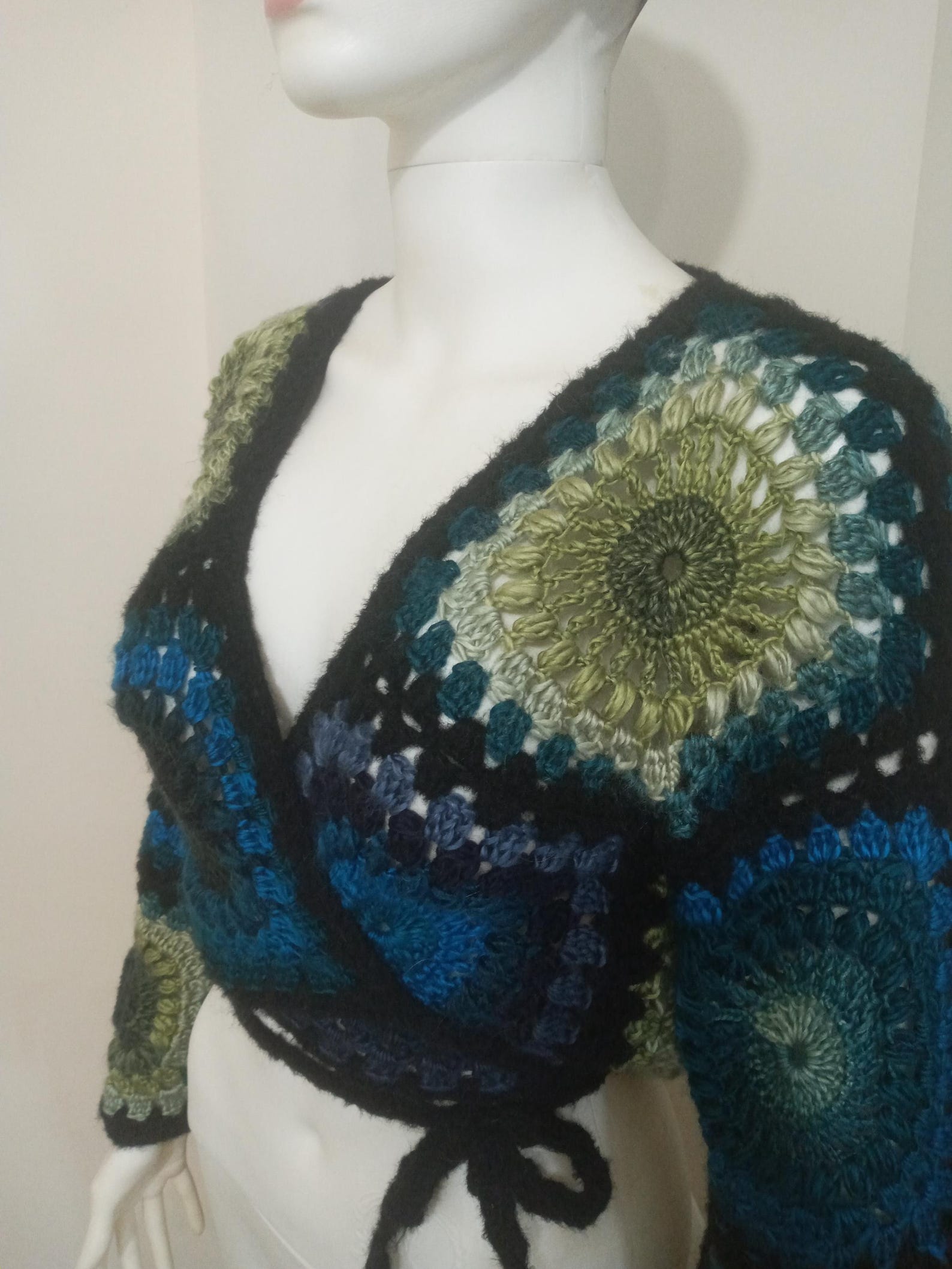 Crochet Granny Square Cardigan : S/m/l,front Tie Sweater, Handmade ...