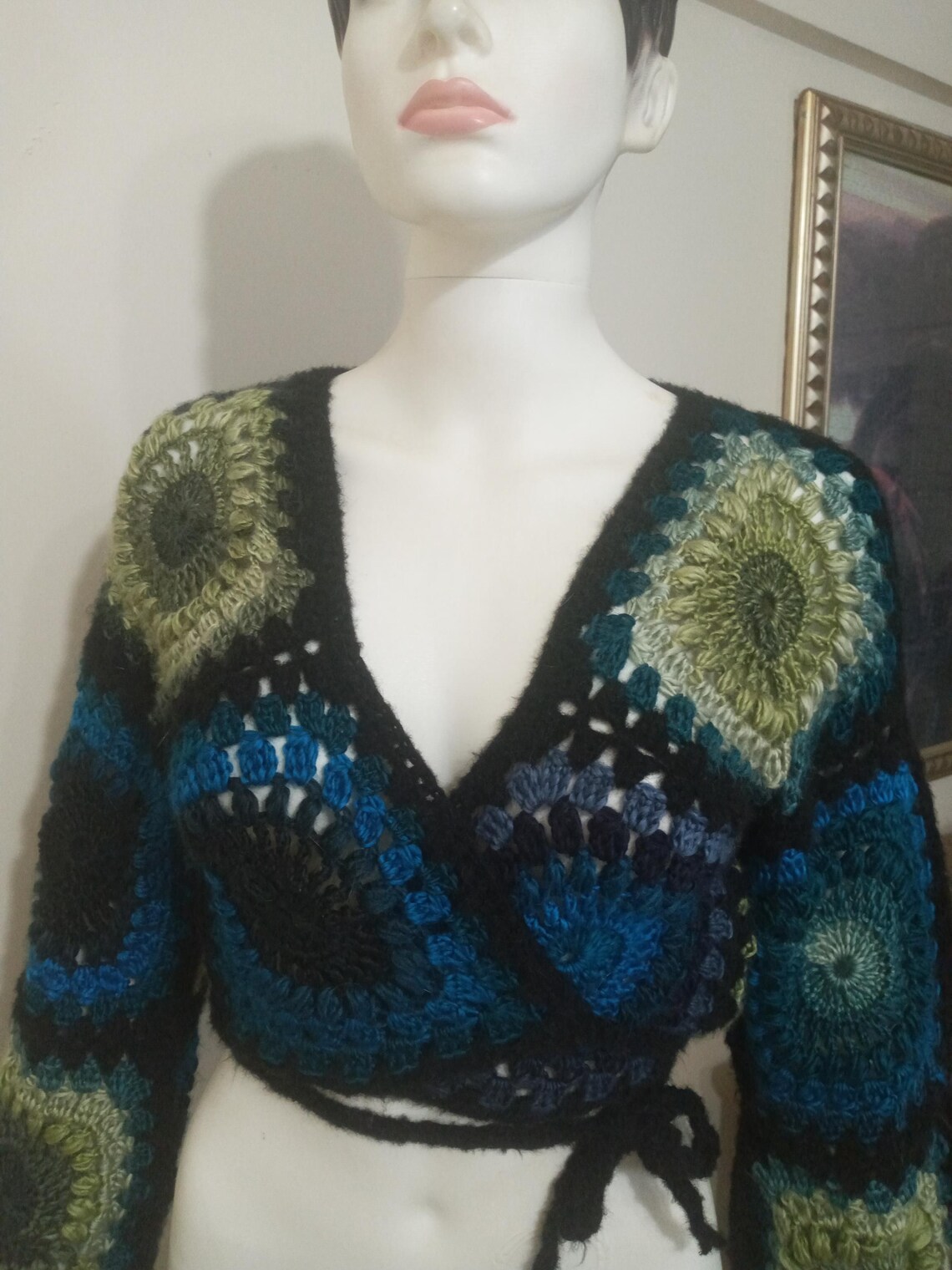 Crochet Granny Square Cardigan : S/m/l,front Tie Sweater, Handmade ...