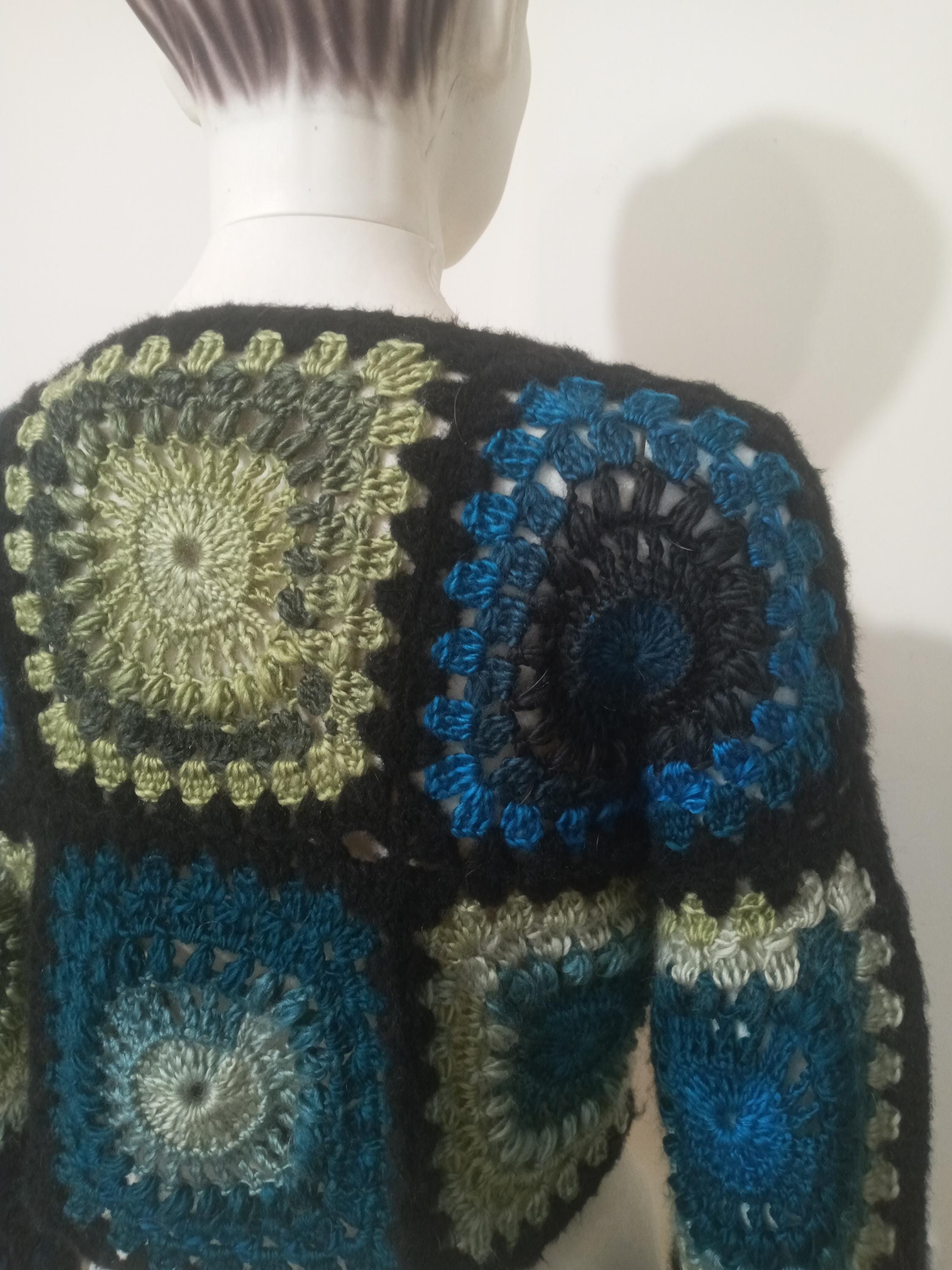 Crochet Granny Square Cardigan : S/m/l,front Tie Sweater, Handmade ...