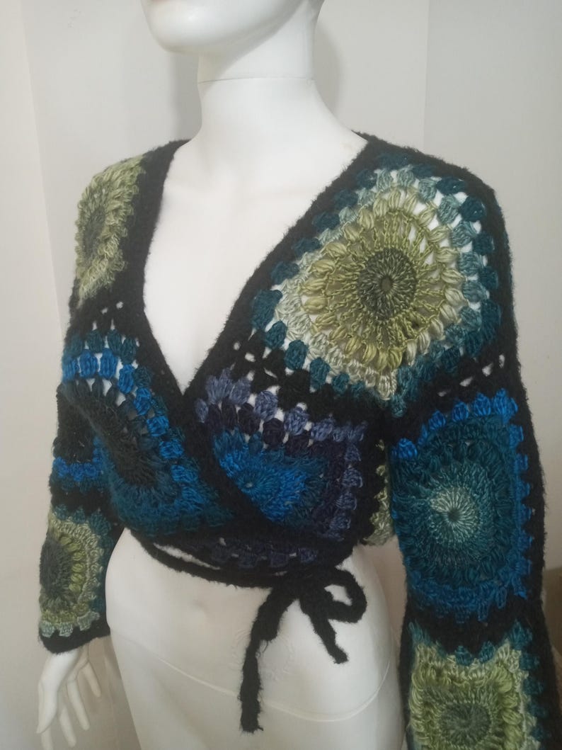 Crochet Granny Square Cardigan : S/m/l,front Tie Sweater, Handmade ...