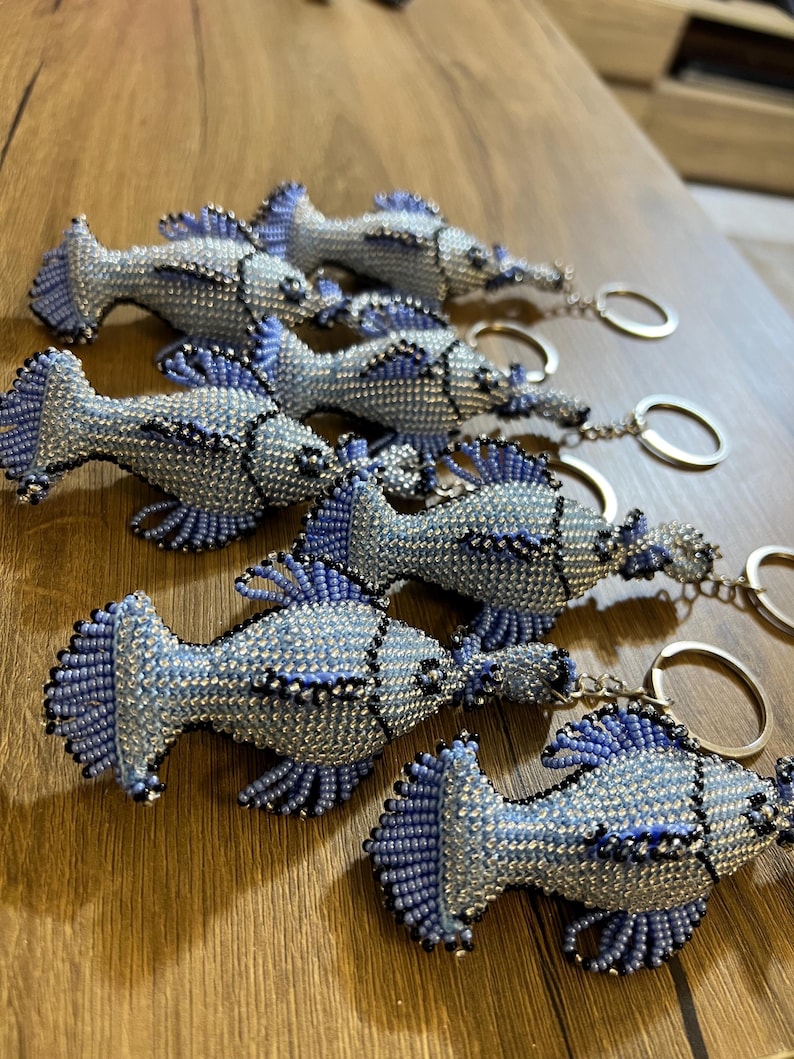 Crochet Beaded Fish Keychain: Handmade Ocean Bag Charm Animal Charm ...
