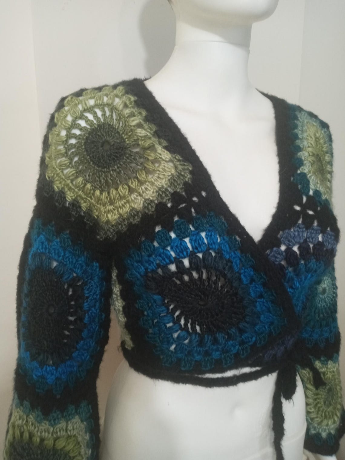 Crochet Granny Square Cardigan : S/m/l,front Tie Sweater, Handmade ...