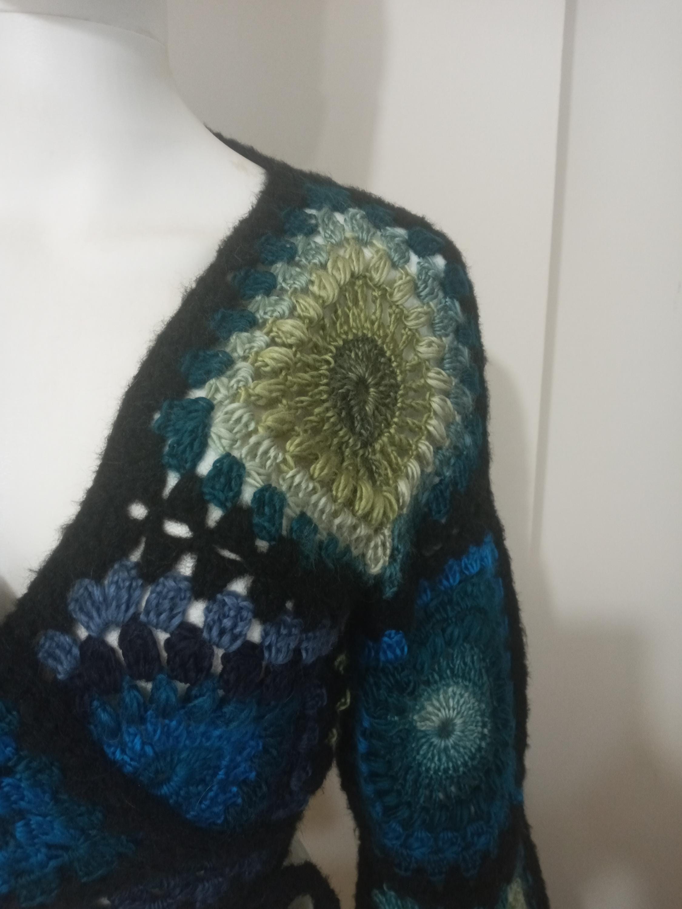 Crochet Granny Square Cardigan : S/m/l,front Tie Sweater, Handmade ...