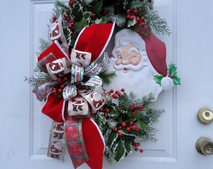 Santa Wreath, Santa Claus Wreath, Traditional Christmas, Red Berry ...