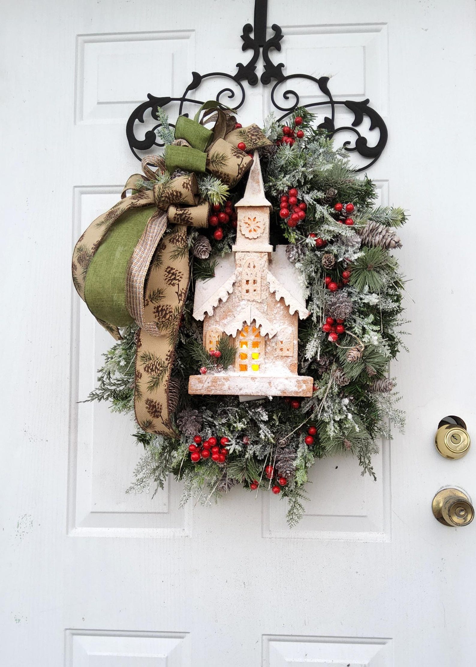 Rustic Church Wreath, Lighted Church Wreath, Holiday Wreath, Lighted ...