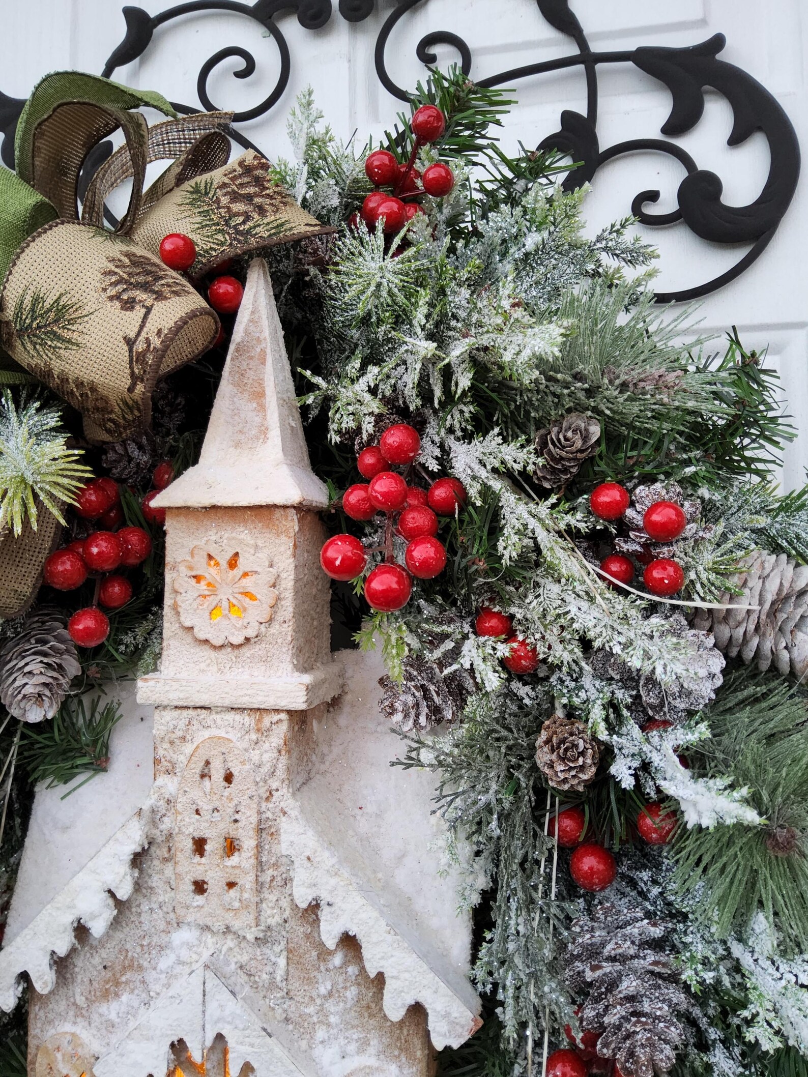 Rustic Church Wreath, Lighted Church Wreath, Holiday Wreath, Lighted ...