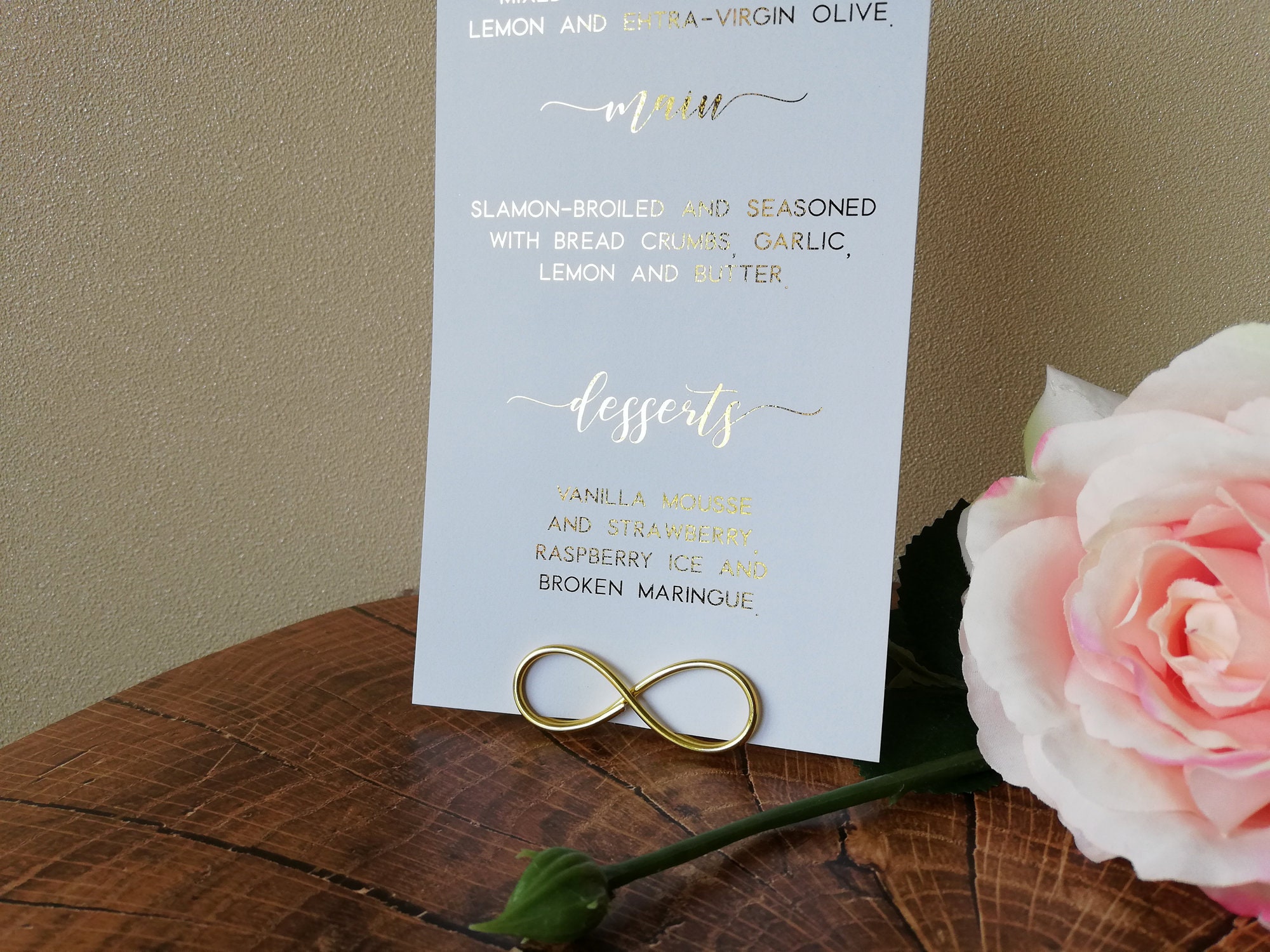 Gold menu card with holder Wedding menu Rose gold foil menu | Etsy