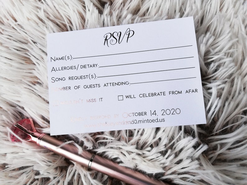 Rose Gold Foil RSVP Card With Envelope, Gold Foiled RSVP Card, Real ...