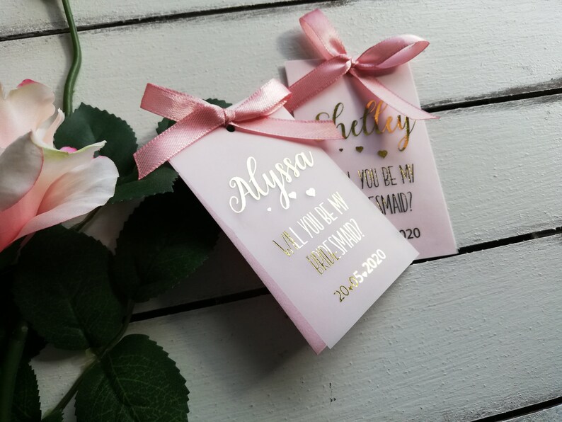 Real Foil Vellum Will You Be My Bridesmaid Cards Tag Blush - Etsy
