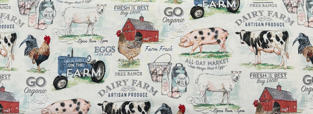 On The. Farm Fabric by Fat Quarter FQ Half Many Patterns Available 100% ...