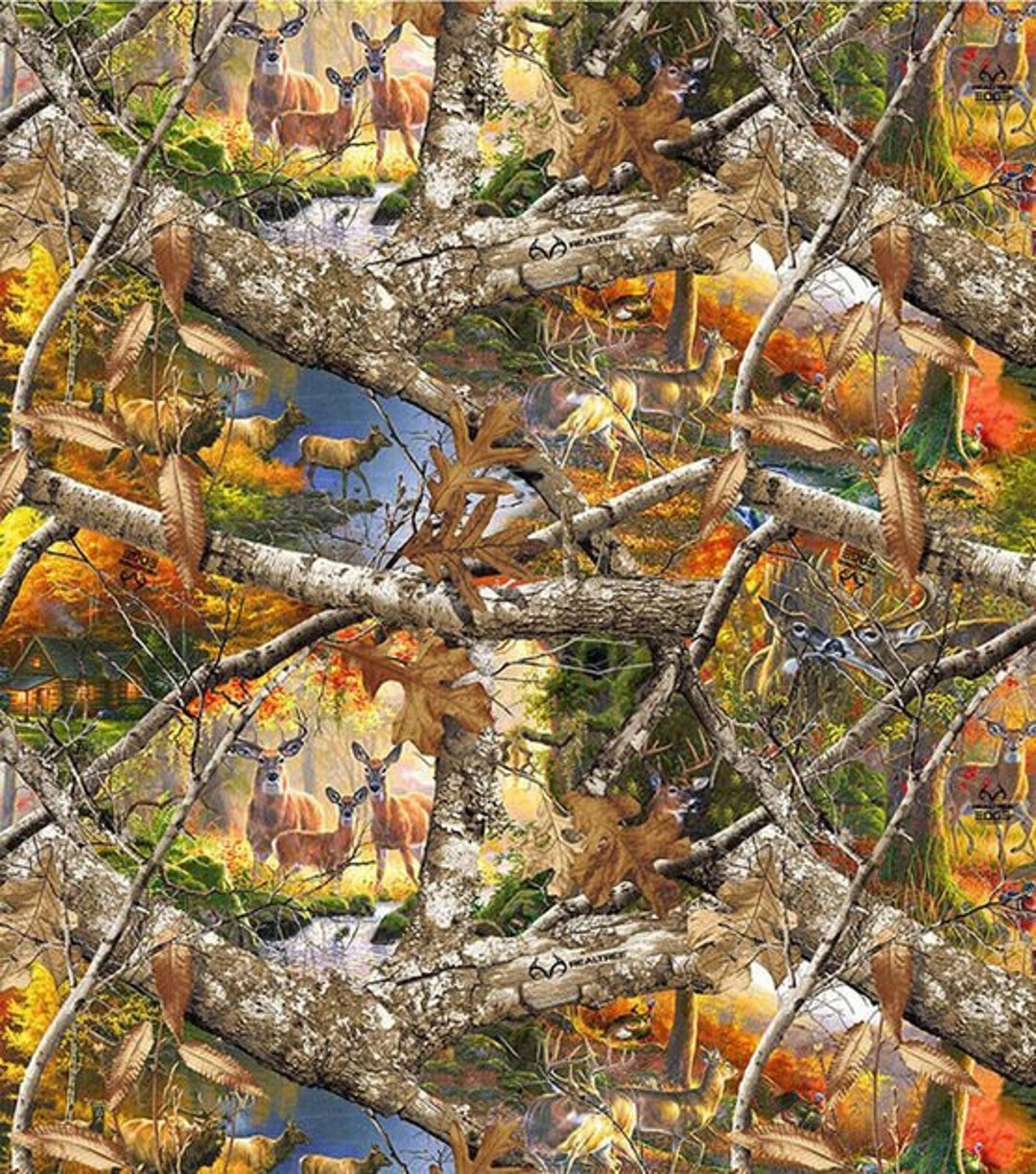 Realtree Blaze Edge Country Deer Hunting Woodland Animals Fabric by the ...