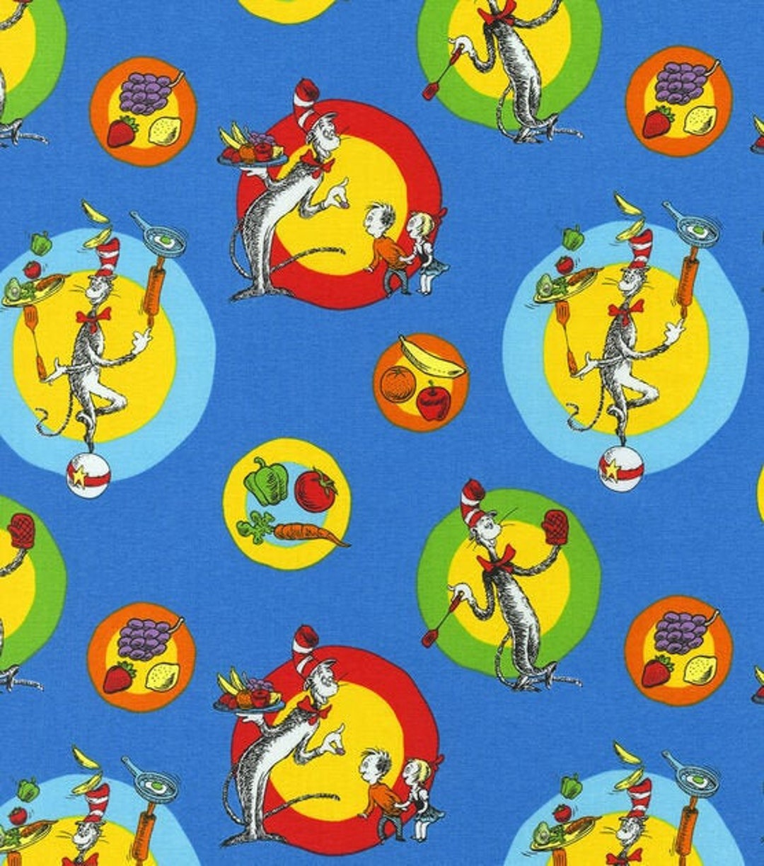 Chef Cook Fabric by Fat Quarter FQ Half 100% Cotton 1/4 Yard Blue Red ...