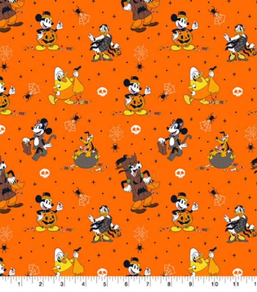 Mickey Mouse Orange Halloween Friends Print Fabric by the Yard FBTY Fat ...