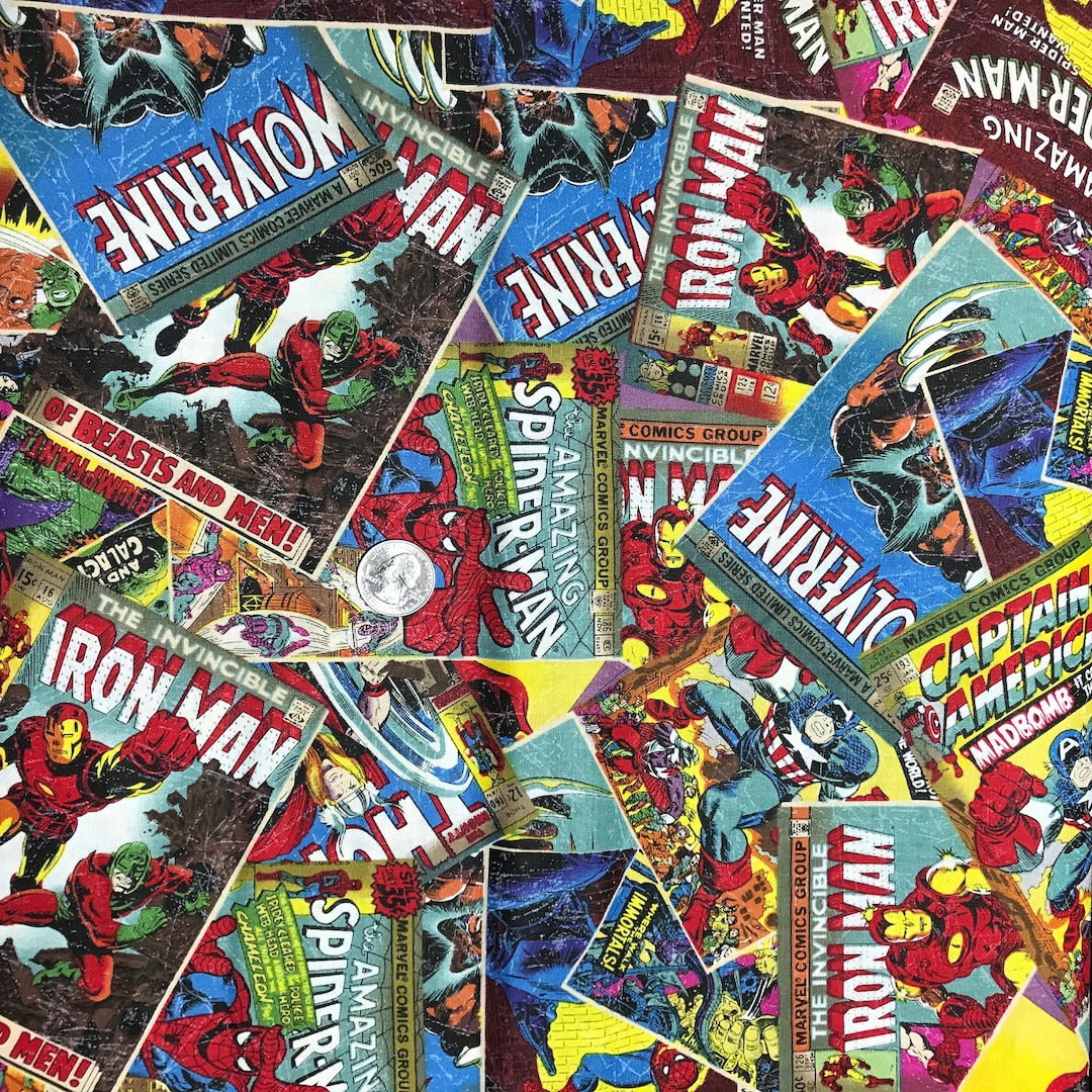 Marvel Retro Print Fabric by the Yard FBTY Fat Quarters FQ Half 100% ...