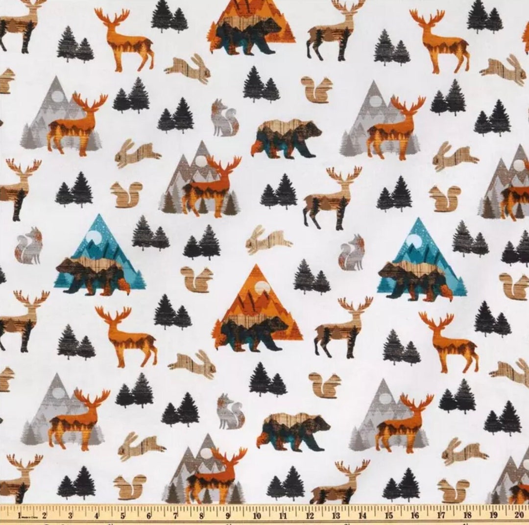 Hunting Woodland Animals Deer Elk Fabric by the Yard FBTY Fat Quarters ...