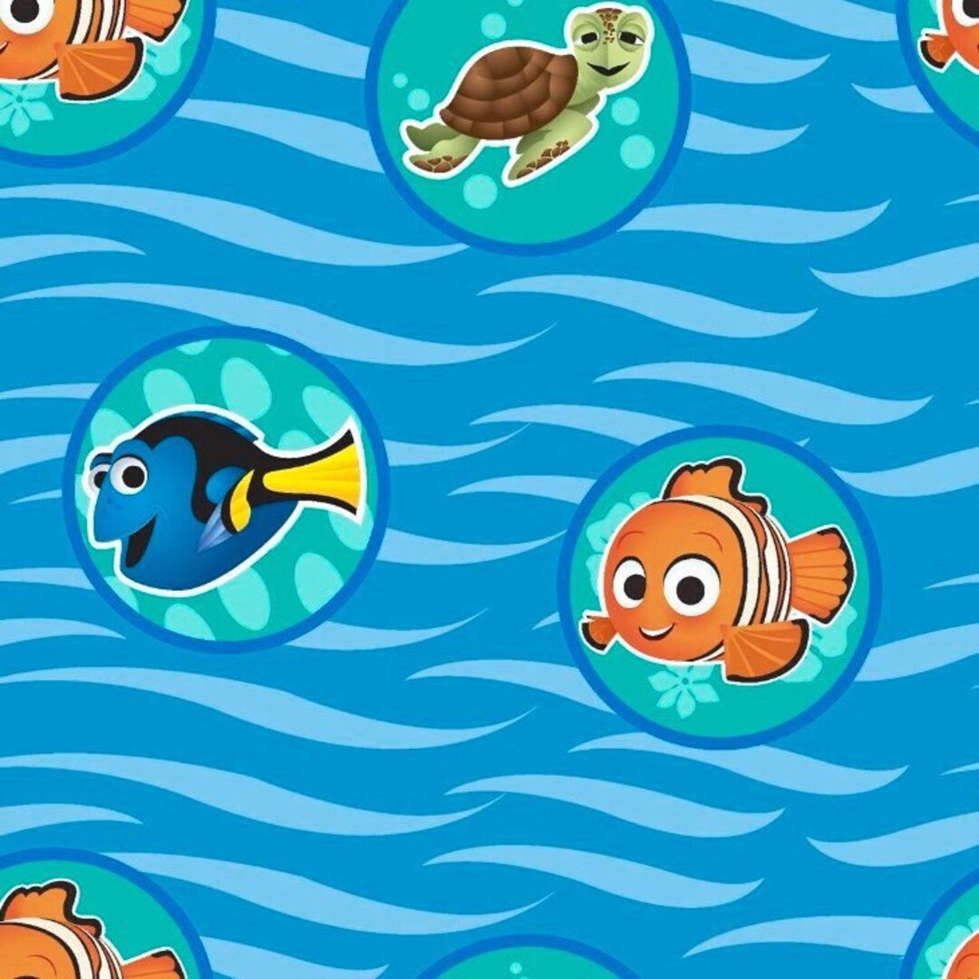 Finding Nemo Disney Dori Clownfish Sea Turtle Print Fabric by the Yard ...
