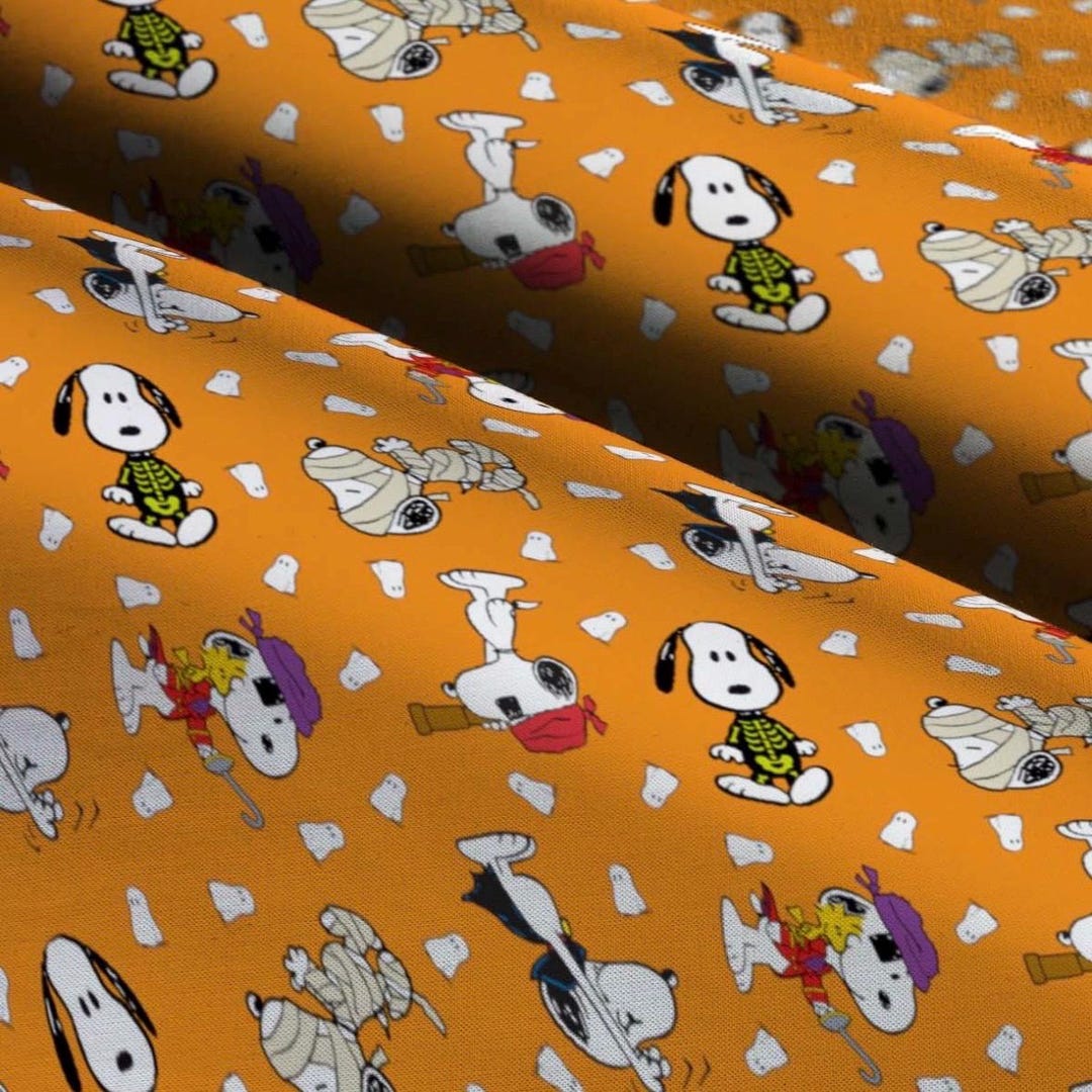 Peanuts Snoopy Ghost on Orange Halloween Fabric by Fat Quarter FQ Half ...