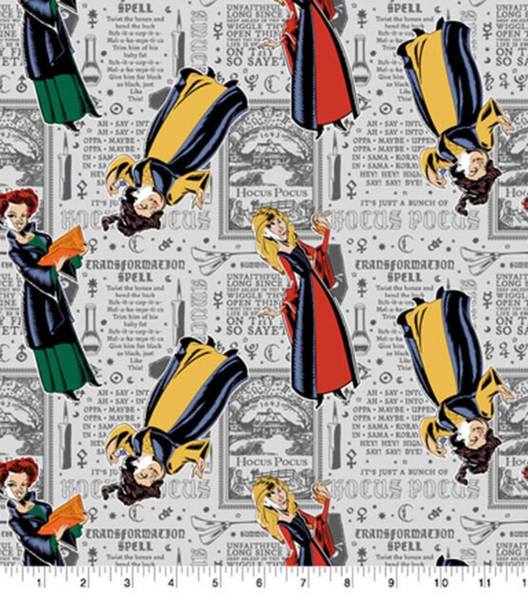 Hocus Pocus Three Witches Newsprint Sanderson Sisters Fabric by Fat ...