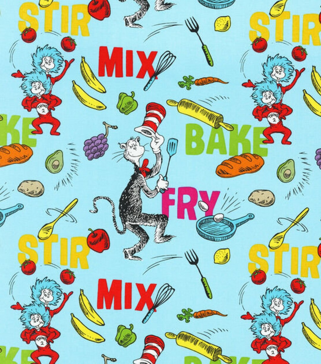 Chef Cook Fabric by Fat Quarter FQ Half 100% Cotton 1/4 Yard Blue Red ...