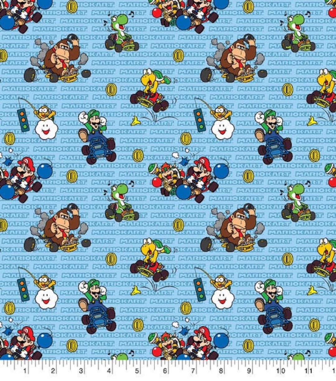 Mario Kart Action Fabric by the Fat Quarters FQ 100% Cotton Game ...