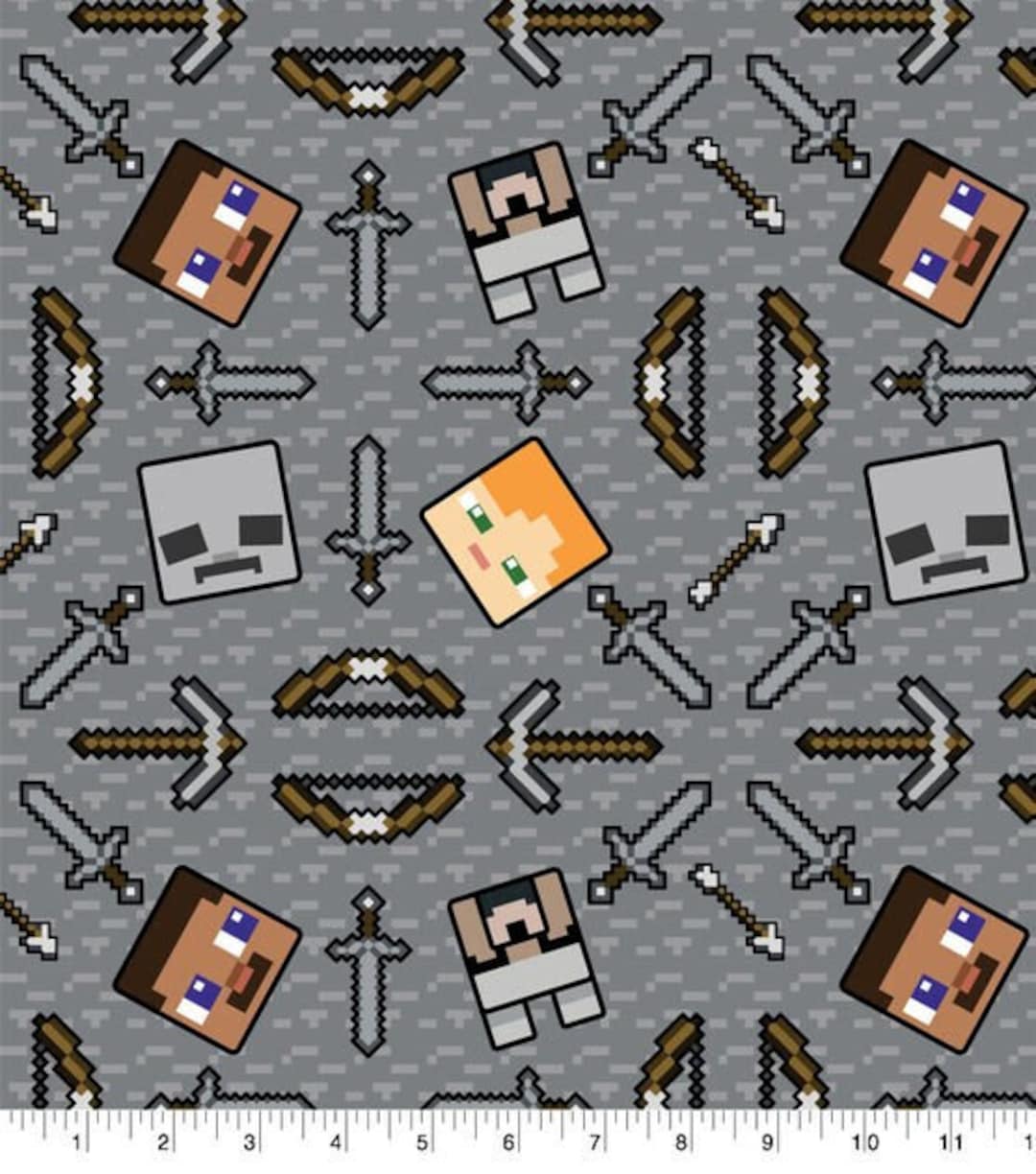 Minecraft Game Pixel Toile Fabric by the Yard FBTY Fat Quarters FQ Half ...