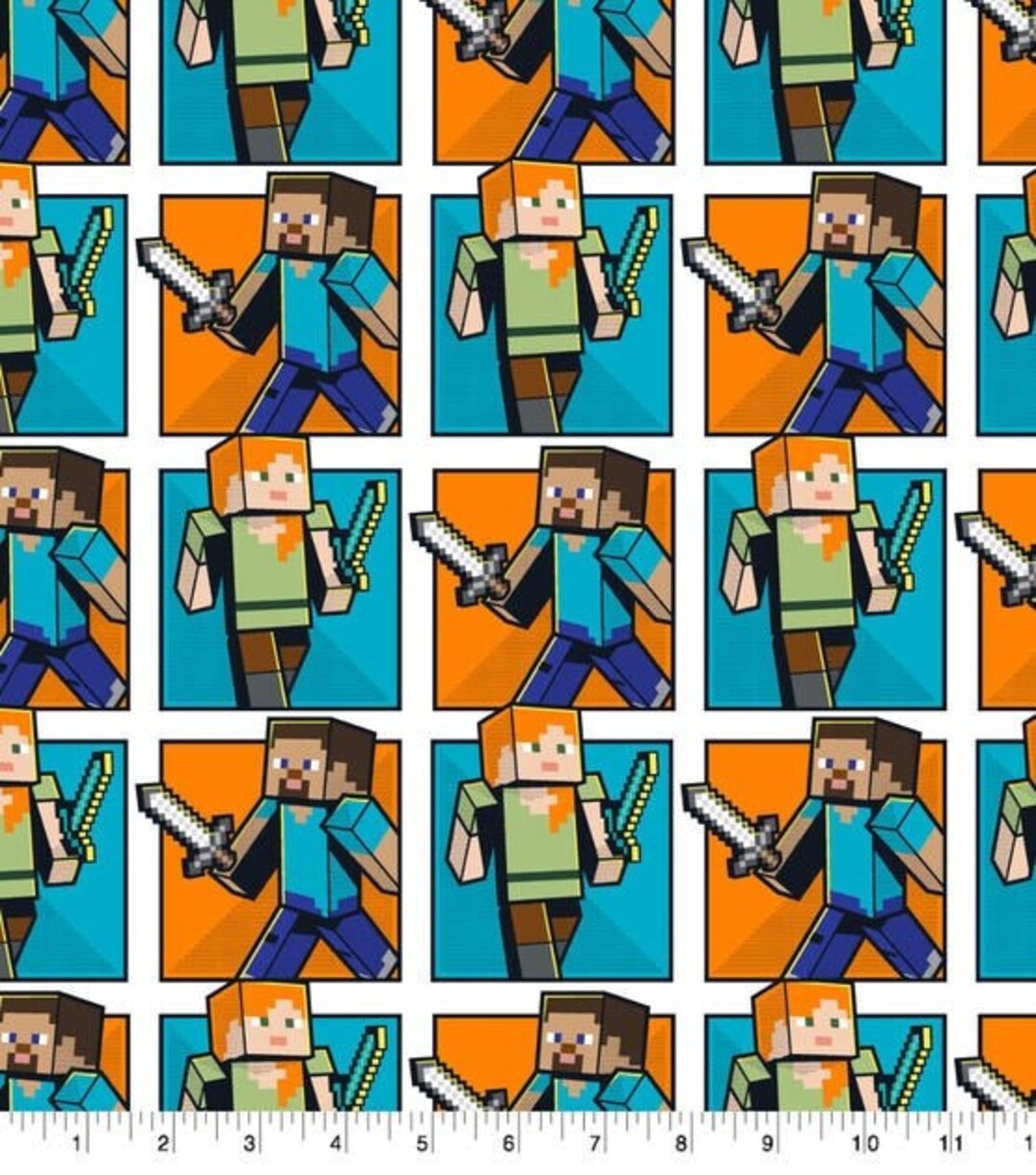 Minecraft Steve Alex Grid Game Fabric by the Yard FBTY Fat Quarters FQ ...