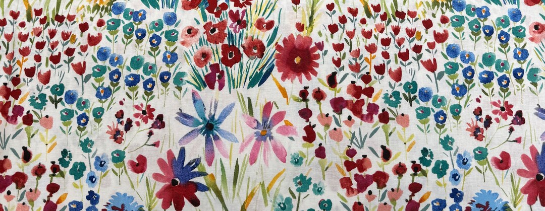 Spring Watercolor Floral Calico Flowers Fabric by Fat Quarter FQ Half ...