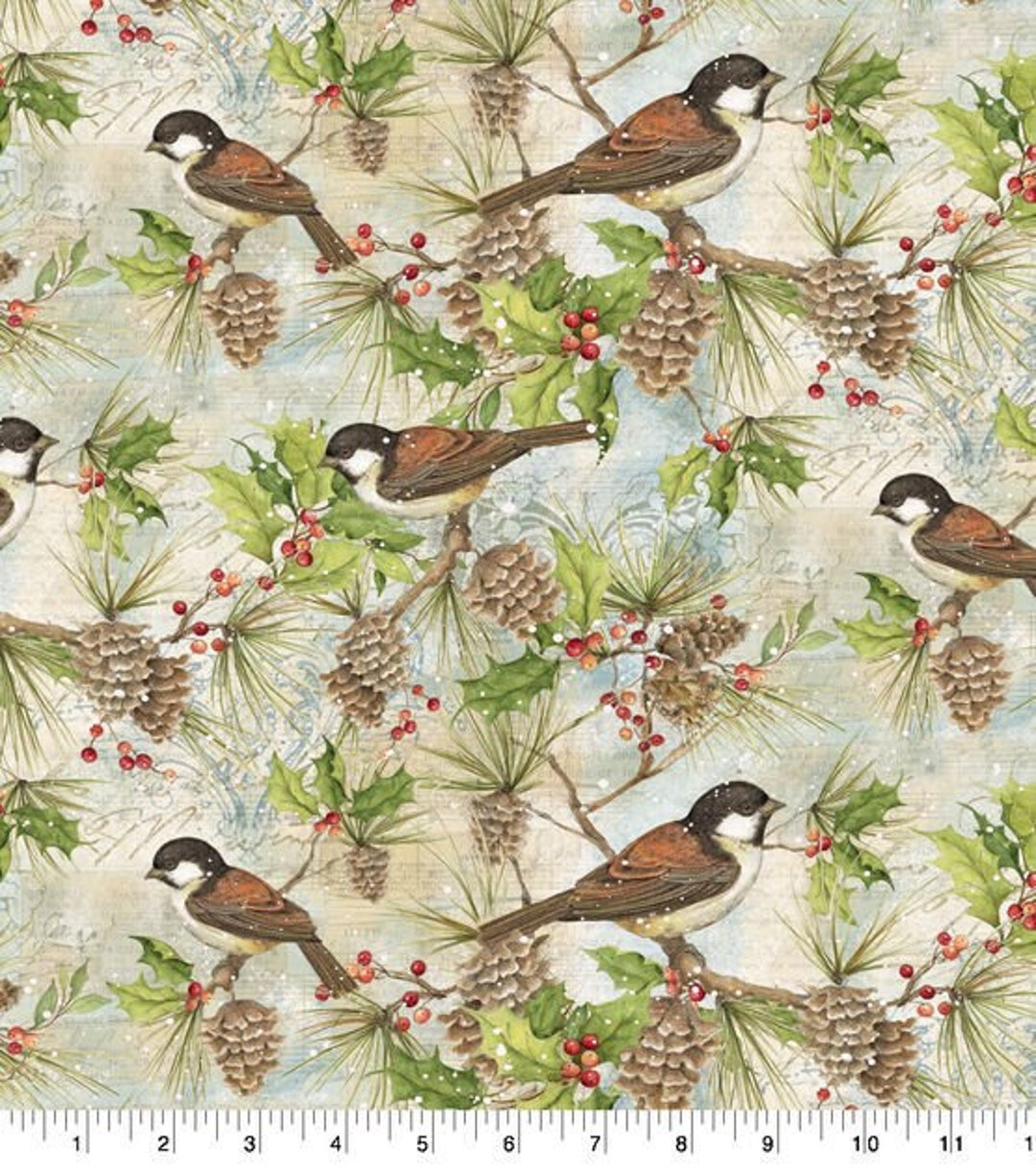 Susan Winget Chickadee Holly Bird Premium Berries Fabric by the Yard ...