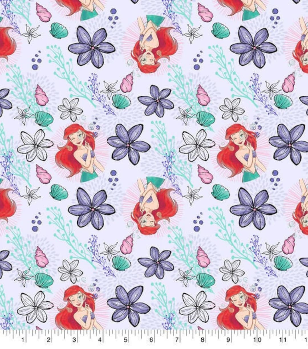 Ariel Little Mermaid Princess Fabric by Fat Quarter FQ Half Patterns ...