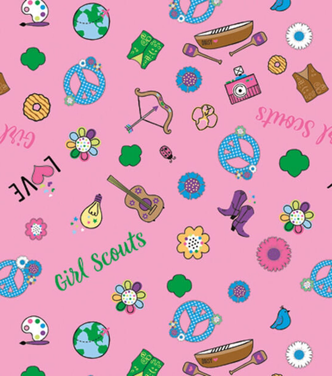 Girl Scouts Pink Camper Fabric by Fat Quarter FQ Half Many Club 100% ...