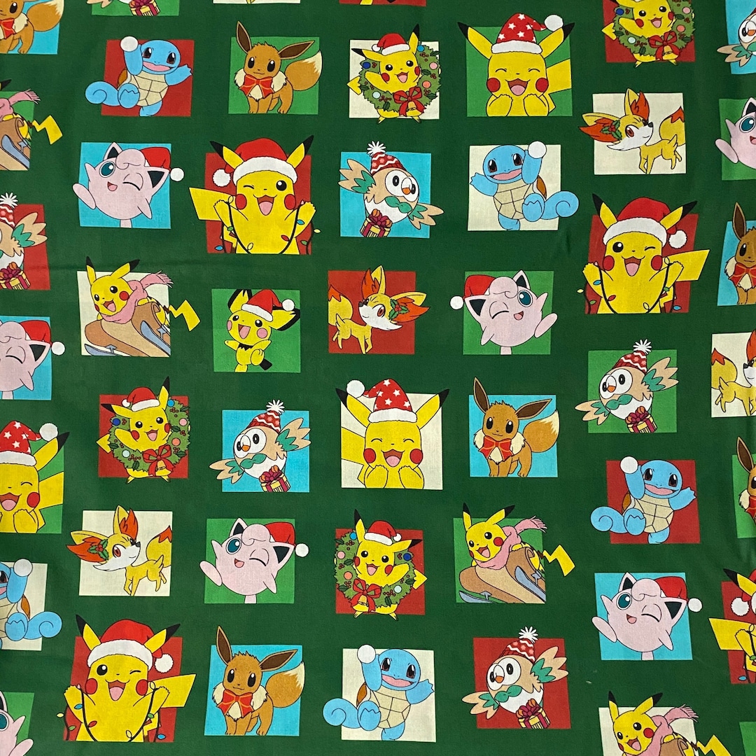 Christmas Hat Santa Pokemon Pikachu Squirtle Print Fabric by - Etsy