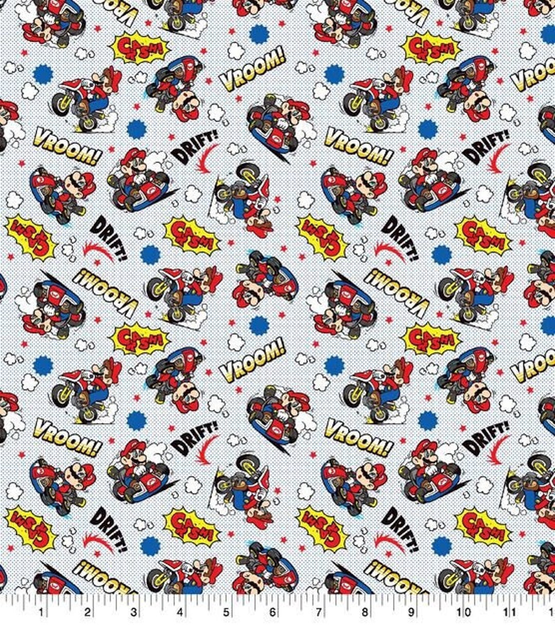 Mario Kart Drift Fabric by the Fat Quarters FQ 100% Cotton Game Classic ...