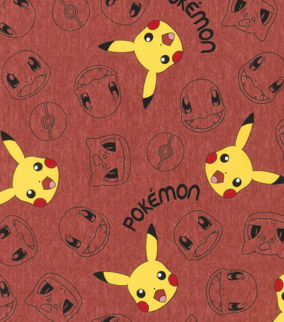 Red Pokemon Pikachu Starters Print Fabric by the Yard FBTY Fat Quarters ...